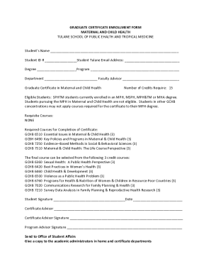 Fillable Online GRADUATE CERTIFICATE ENROLLMENT FORM MATERNAL AND ...