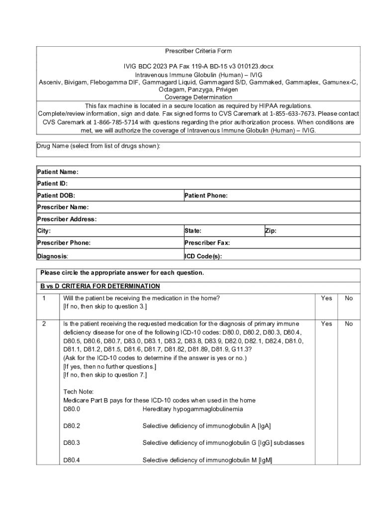 Fillable Online DR.002.C Intravenous Immune Globulin (IVIG) Fax Email ...