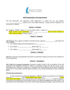 gift agreement between - Greenwich, CT Doc Template | pdfFiller