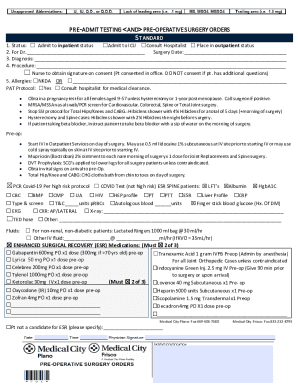 Fillable Online Pre-Admit Testing And Pre-Operative Surgery Orders Fax ...