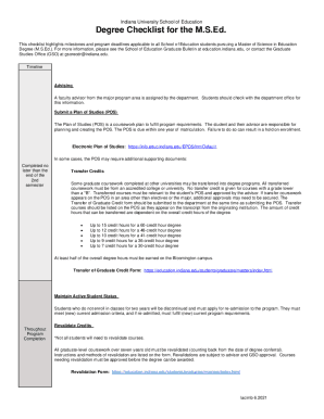 Fillable Online education indiana Degree Checklist for the M.S.Ed. - IU ...