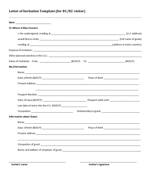 Fillable Online Letter of Invitation Template (for B1/B2 visitor) Fax ...