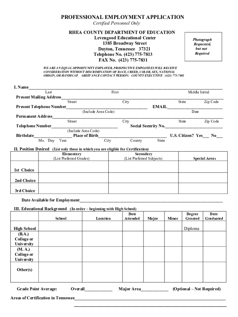 Fillable Online PROFESSIONAL EMPLOYMENT APPLICATION - Connect Suite Fax ...