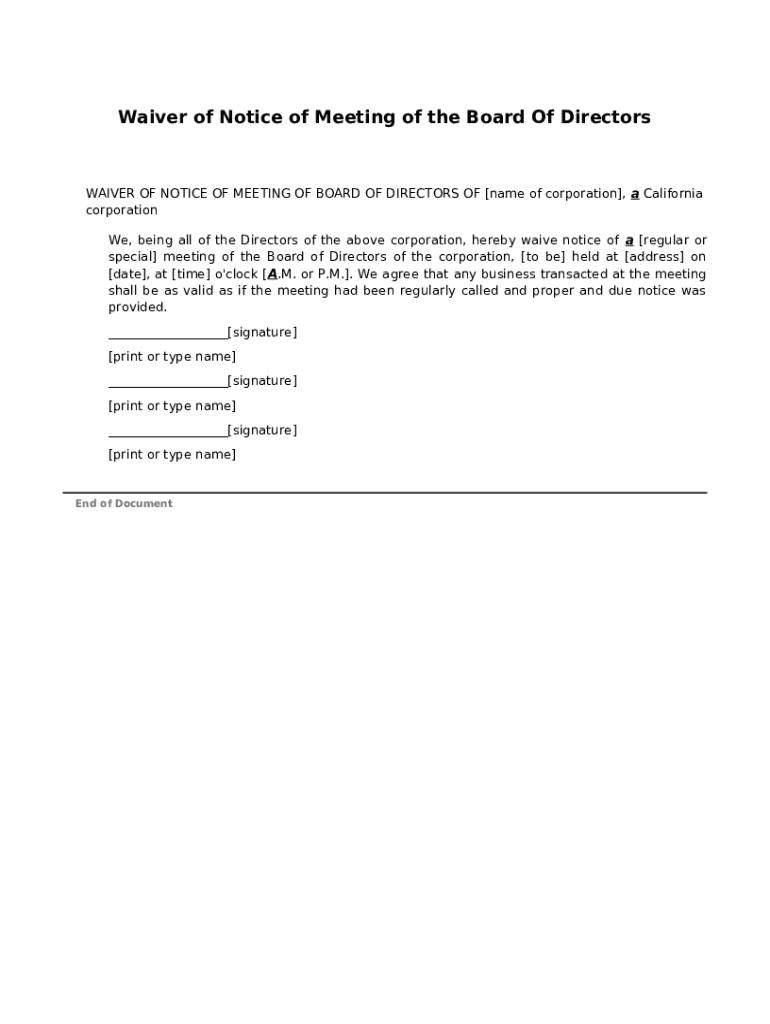 Free Waiver of Notice: Make, Sign & Download - Rocket Lawyer Doc ...