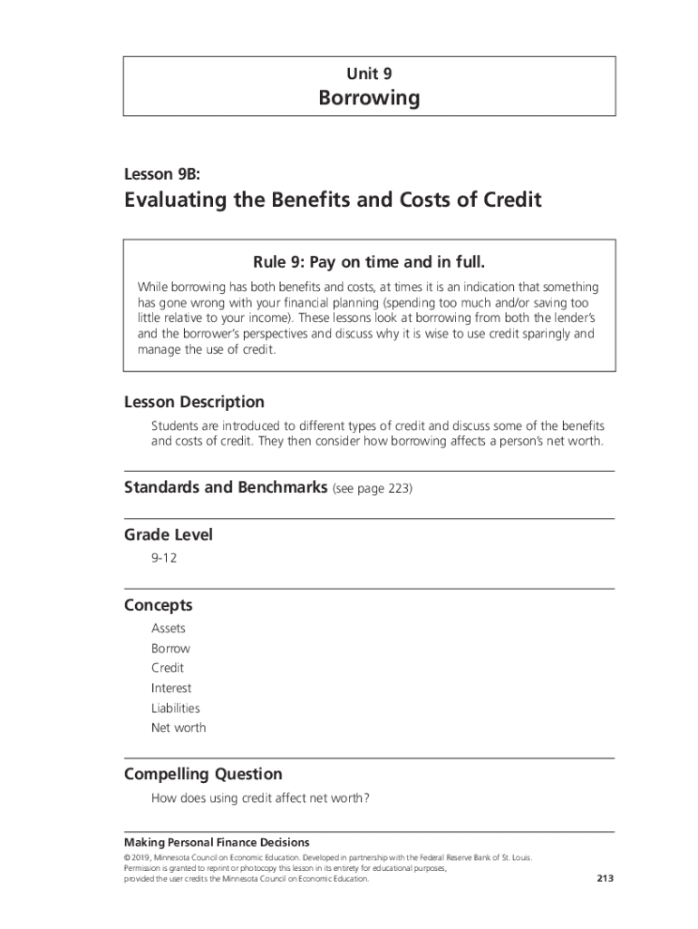 Fillable Online MPFD Lesson 9B: Evaluating the Benefits and Costs of Credit Fax Email Print ...