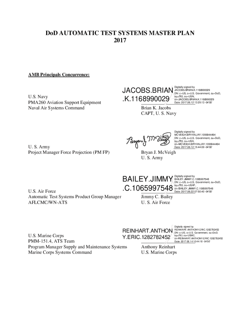 Fillable Online DoD AUTOMATIC TEST SYSTEMS MASTER PLAN - Osd.mil Fax ...