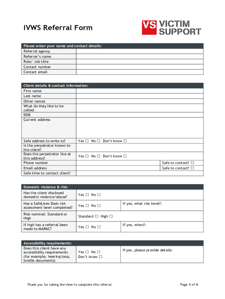Fillable Online Integrated Victims and Witness Service Referral Form ...