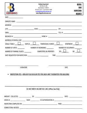 Fillable Online RENTAL UNIT INSPECTION REQUEST - Village of Bourbonnais ...