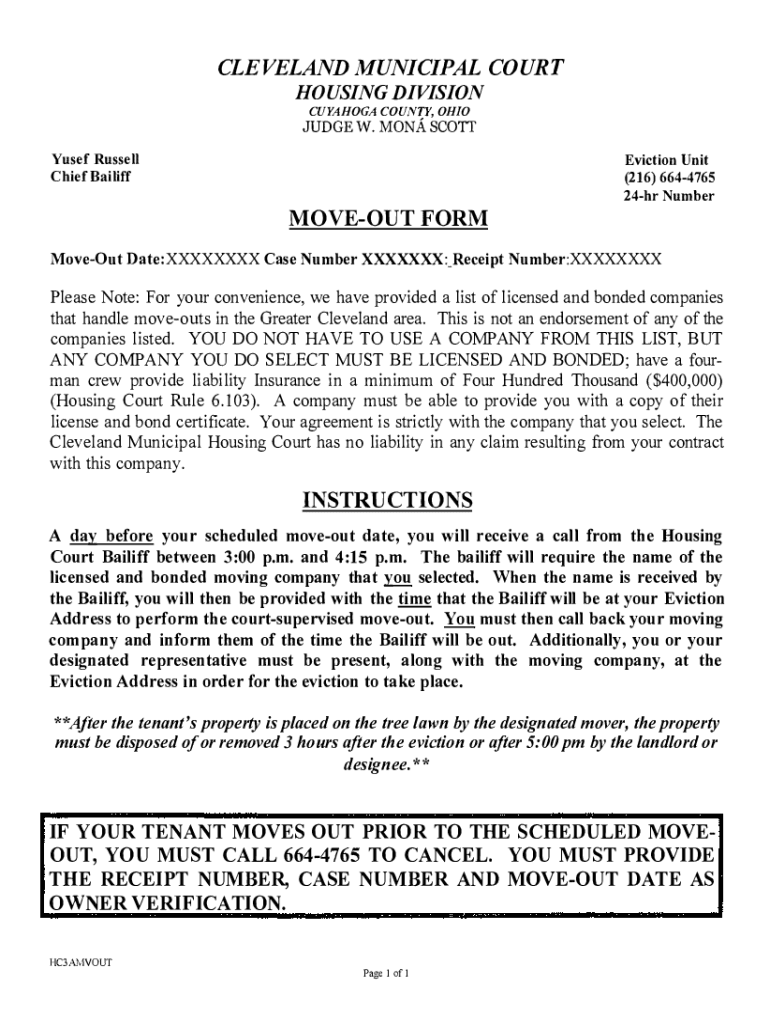 Fillable Online CLEVELAND MUNICIPAL COURT MOVE-OUT FORM ... Fax Email ...