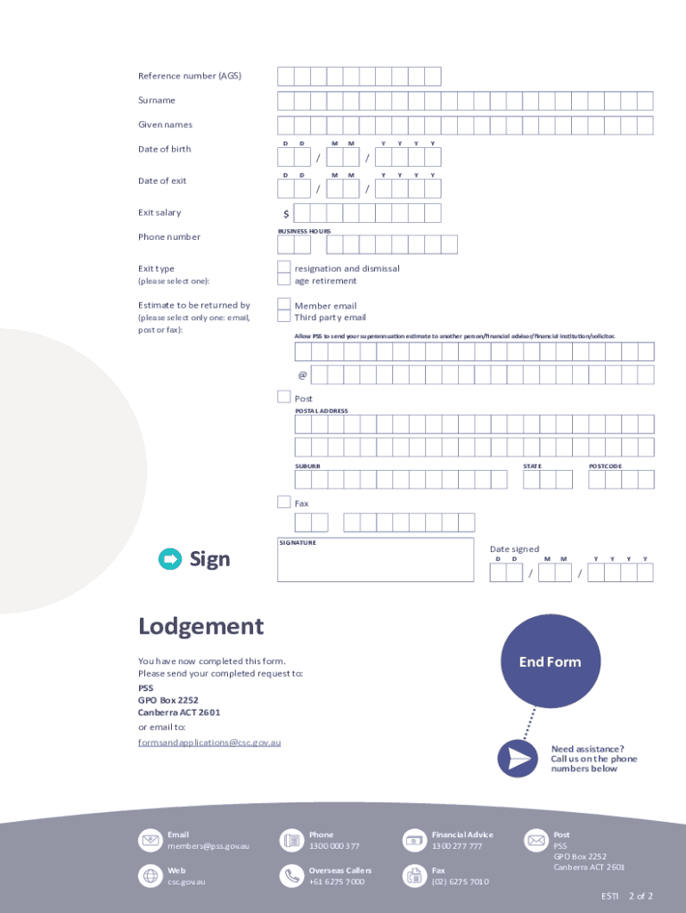 Fillable Online ESTI-PSS Estimate request form. ESTI-PSS Estimate ...