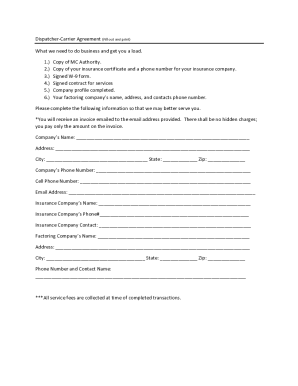 Fillable Online Dispatcher-Carrier Agreement (Fill out and print) What ...