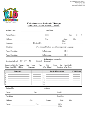 Fillable Online Refferal Form KAPT - Kid Adventures Pediatric Therapy ...