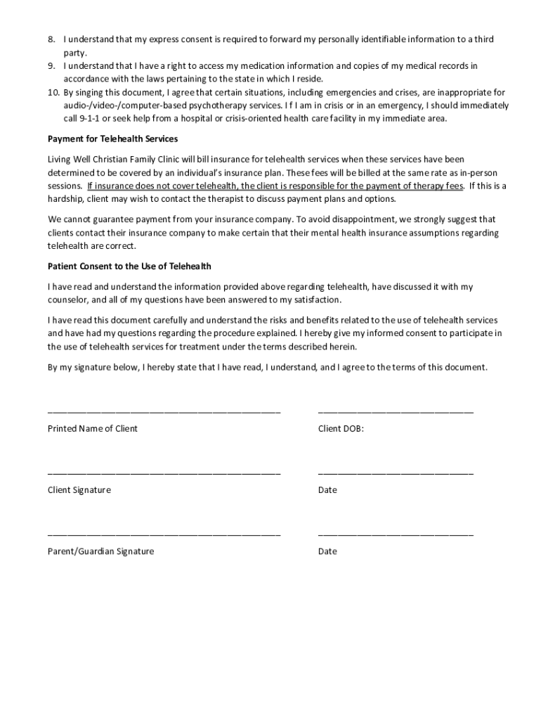 Fillable Online Informed Consent for Telehealth Services - Squarespace Fax Email Print - pdfFiller