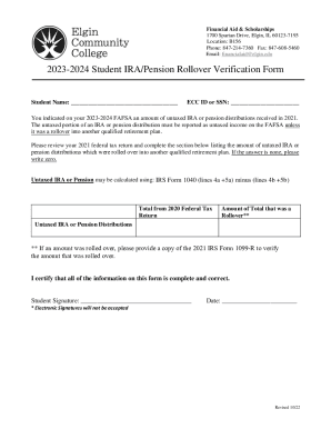 Fillable Online 2023-2024 Student IRA/Pension Rollover Verification ...