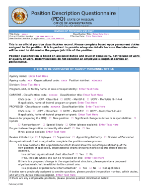 Position Description Questionnaire - oa mo Doc Template | pdfFiller