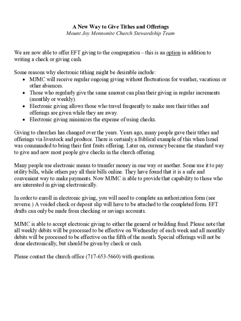 Fillable Online A New Way to Give Tithes and Offerings Fax Email Print ...