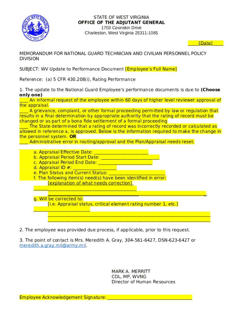 National Guard Technician Perance Appraisal Program Doc Template | pdfFiller
