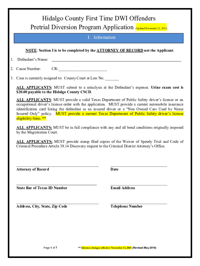 Fillable Online Hidalgo County Pretrial Diversion Program Application ... Fax Email Print ...