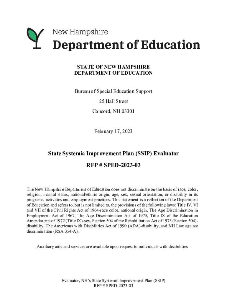 Fillable Online State Systemic Improvement Plan (SSIP) Evaluator RFP ...