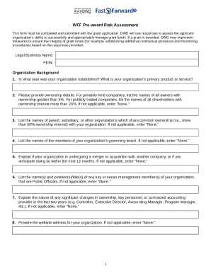 Pre-Award Risk Assessment - Wisconsin Fast Forward Doc Template | pdfFiller