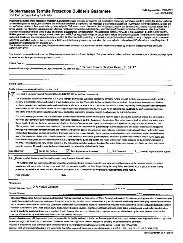 Fillable Online Form HUD-NPCA-99-B New Construction Subterranean ...