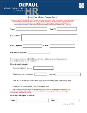 Fillable Online offices depaul Request Form to Inspect Personnel Records Name: Empl ID: Home ...