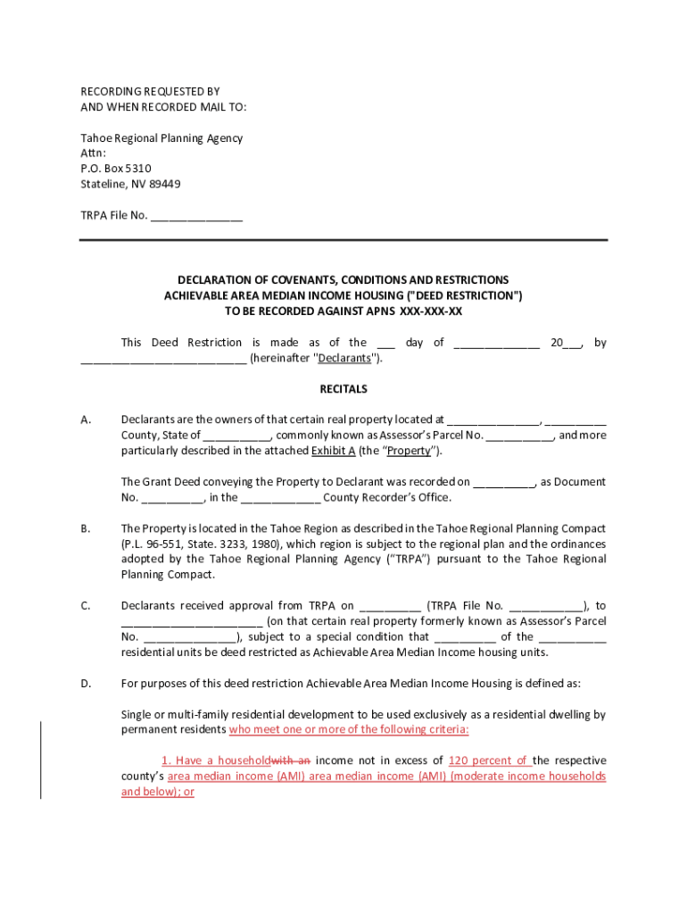 Fillable Online Affordable, Moderate and Achievable Deed Restriction ...