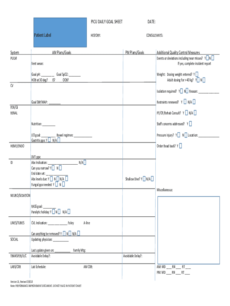 Fillable Online The use of a daily goals sheet to improve communication in ... Fax Email Print ...