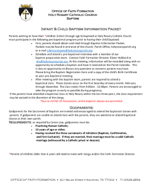 Fillable Online Infant & Child Baptism Information Packet Godparents ...
