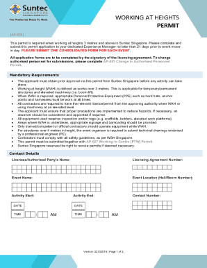 Fillable Online Workplace Safety and Health (Work at Heights ...