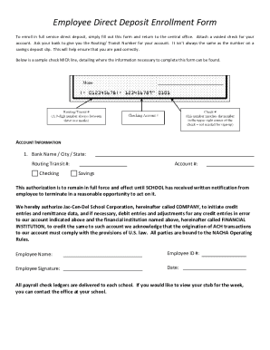 Fillable Online Employee Direct Deposit Enrollment Form - Jac-Cen-Del ...