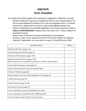 Fillable Online ANCHOR Form Checklist Fax Email Print - pdfFiller