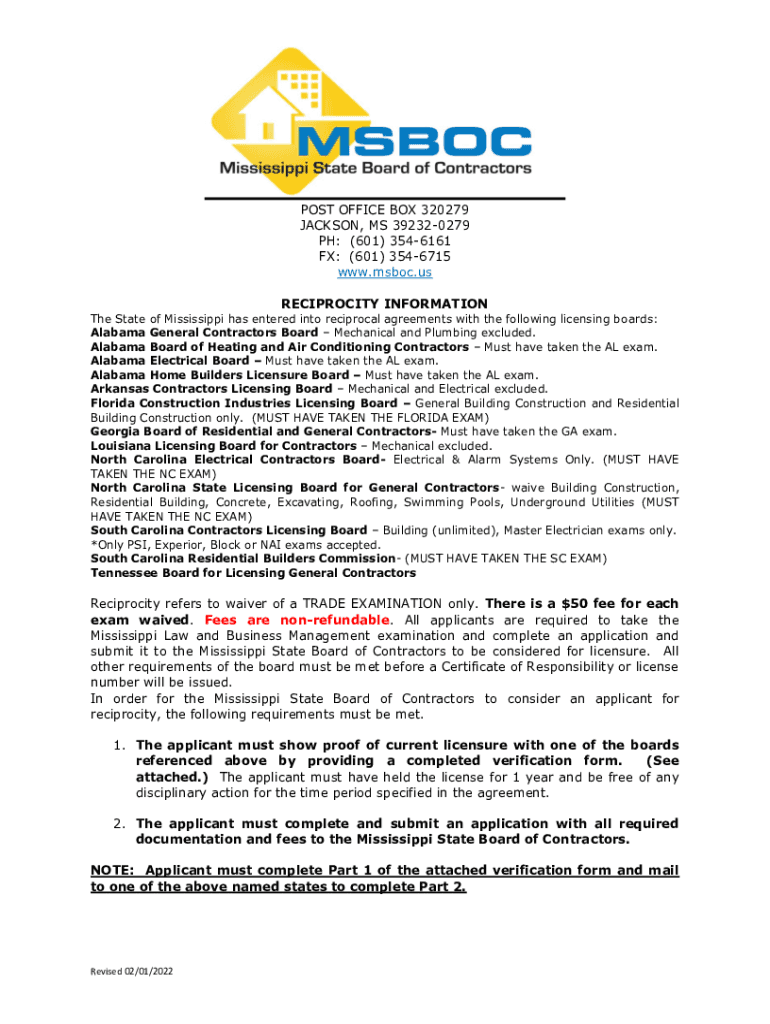 Fillable Online Fillable Online msboc Reciprocity Form - Mississippi ...
