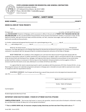 Fillable Online SAMPLE SURETY BOND Fax Email Print - pdfFiller