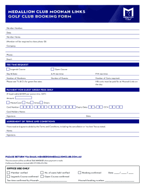 Fillable Online MEDALLION CLUB MOONAH LINKS GOLF CLUB BOOKING FORM Fax ...