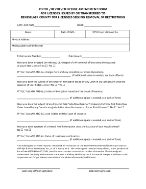 Fillable Online PISTOL / REVOLVER LICENSE AMENDMENT FORM FOR ... Fax ...