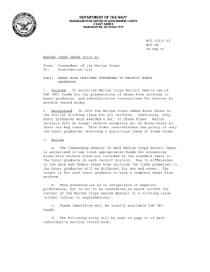 Fillable Online MCO 10120.61DRESS BLUE UNIFORMS PRESENTED TO RECRUIT ...