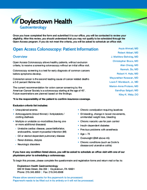 Fillable Online Open Access Colonoscopy: Patient Information - Overview ...