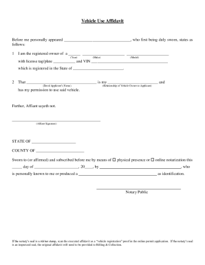 Fillable Online Vehicle Use Affidavit Fax Email Print - pdfFiller