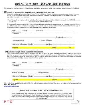 Beach Hut Application and Payment - My Tendring Doc Template | pdfFiller