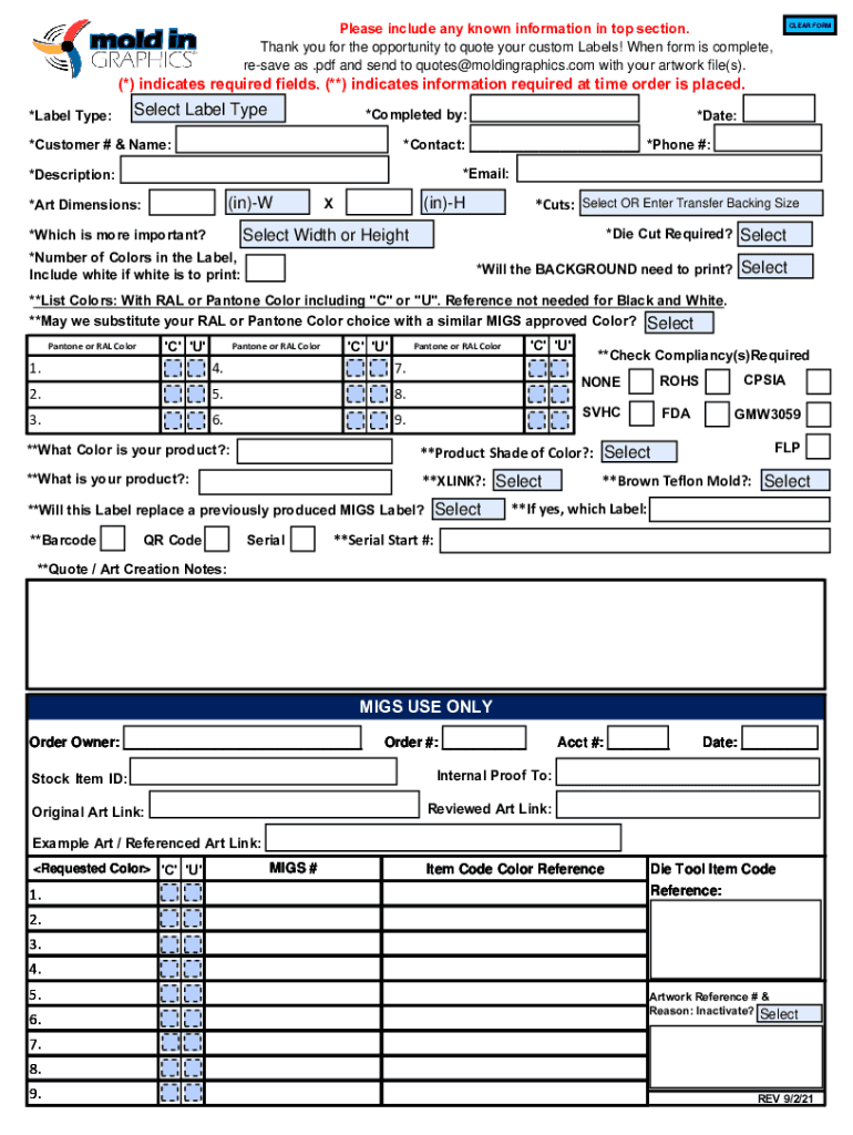 Fillable Online Custom Label Quote Request - General Data Fax Email Print - pdfFiller