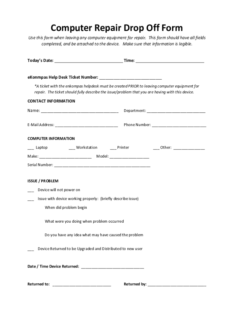 Fillable Online Computer Repair Drop Off Form Fax Email Print - pdfFiller
