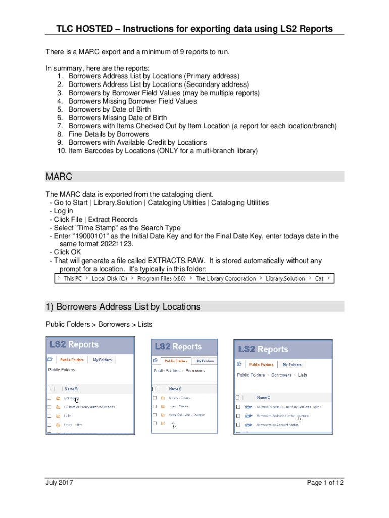 Fillable Online Instructions for exporting data using LS2 Reports - Catalog Fax Email Print ...