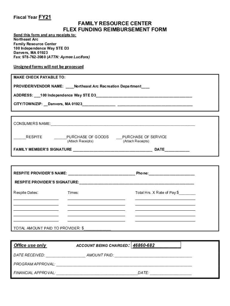 Fillable Online Flex Funding Form - Northeast Arc Recreation Fax Email Print - pdfFiller