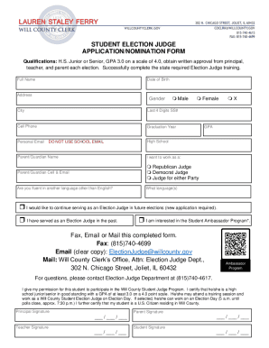Fillable Online STUDENT ELECTION JUDGE APPLICATION/NOMINATION FORM ...