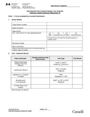 Fillable Online Export of Dogs and Cats to Australia - Canada.ca Fax ...