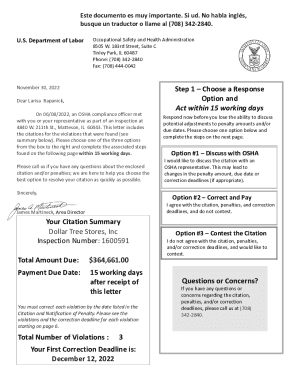 Fillable Online Your Citation Summary Dollar Tree Stores, Inc ...