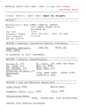 Fillable Online OSHA Form 174: Material Safety Data Sheet (MSDS) Fax ...