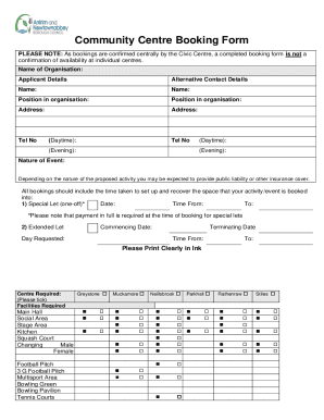 Fillable Online antrimandnewtownabbey gov Community Center Room Booking ...