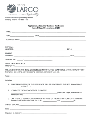 Fillable Online Application/Affidavit for Business Tax Receip - City of ...